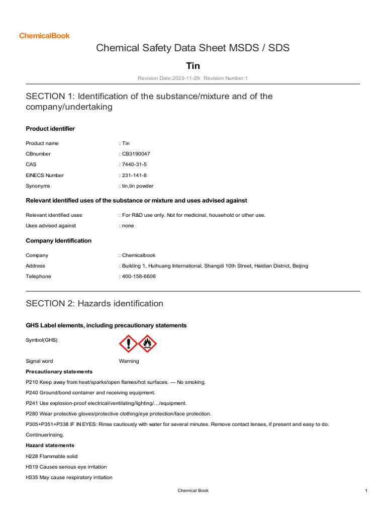 Chemical Safety Data Sheet MSDS / SDS: SECTION 1: Identification of The ...
