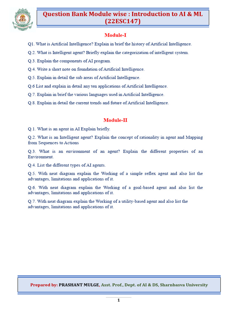 AI & ML Question Bank Overview | PDF | Artificial Intelligence ...