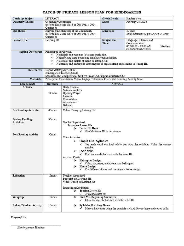 Kindergarten Literacy Fridays | PDF