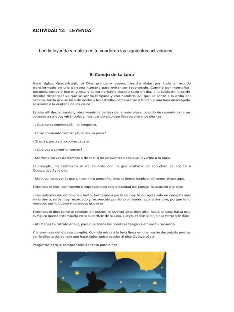 Actividad 13 El Conejo y La Luna | PDF