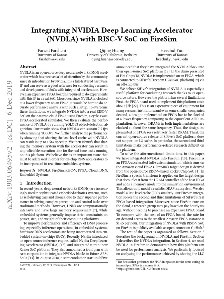 Integrating Nvidia Deep Learning Accelerator (Nvdla) With Risc-V Soc On Firesim | PDF | System ...