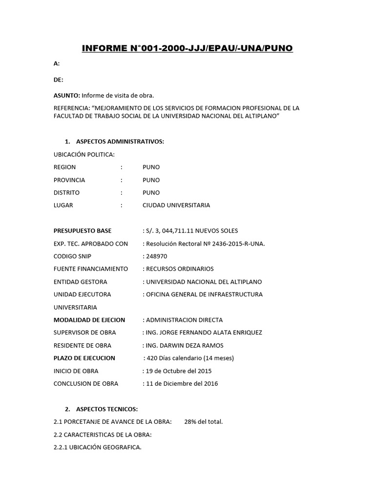 Informe de Visita de Obra Trabajo Social - INFORME GUIA PRACTICAS | Descargar gratis PDF ...