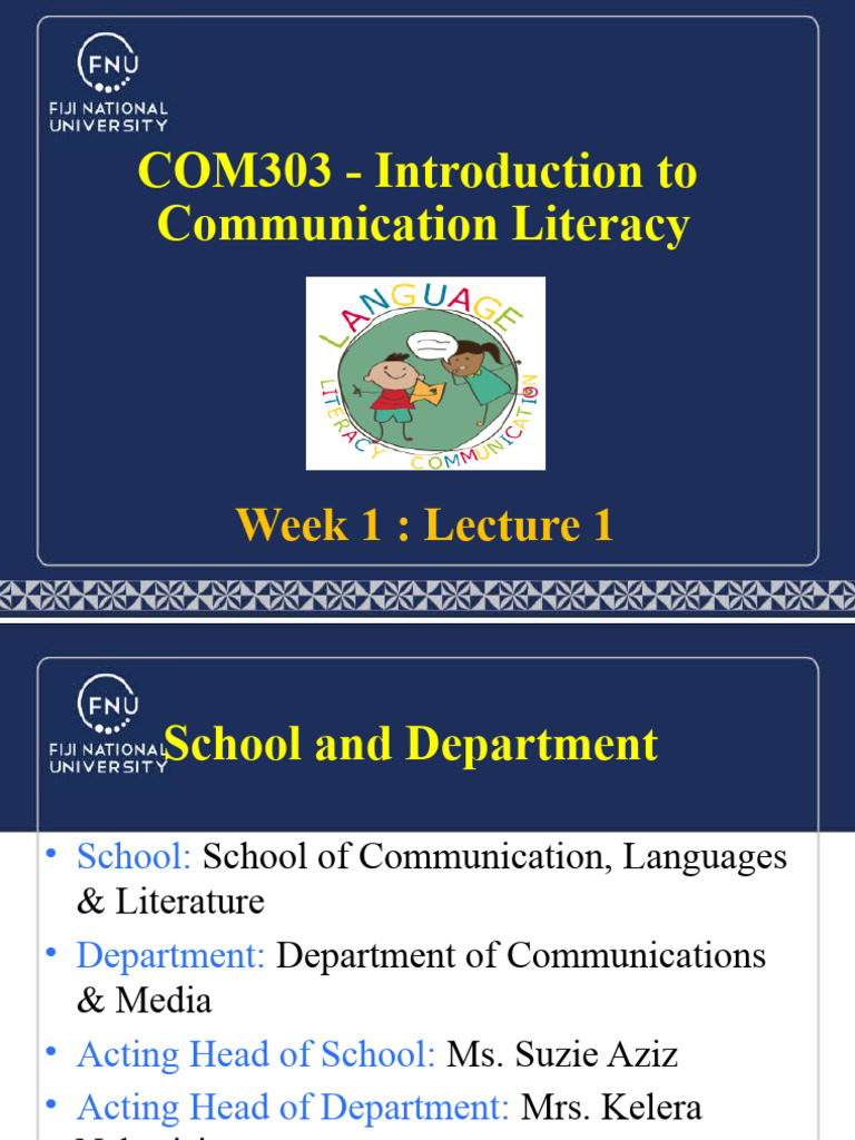 COM303 Week 1 Lecture 1 | PDF | Lecture | Literacy