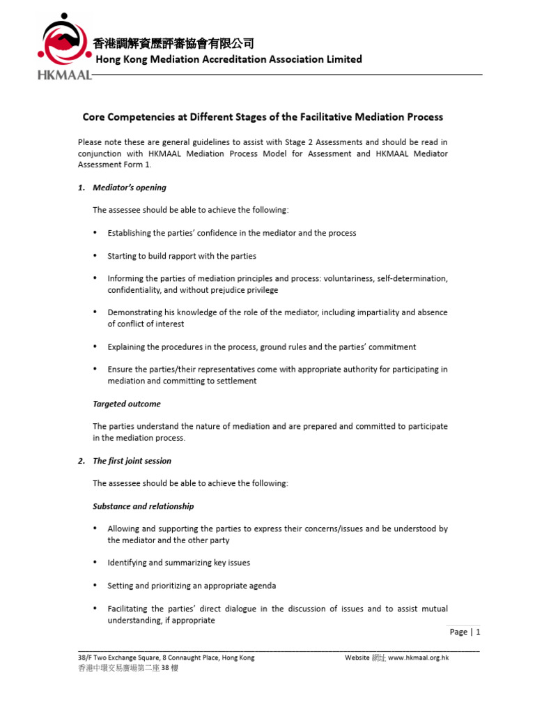 Core Competencies at Different Stages of The Facilitative Mediation ...