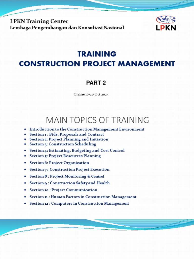 Training Construction Project Management Part 19-20 Oct 2023 (Sec 7 To ...