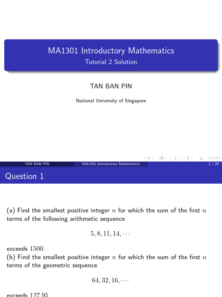 MA1301 Tutorial 2 Solution | PDF