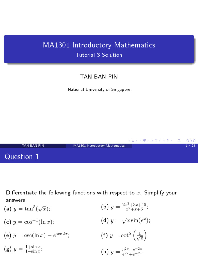 MA1301 Tutorial 3 Solution | PDF | Lie Groups | Mathematical Relations
