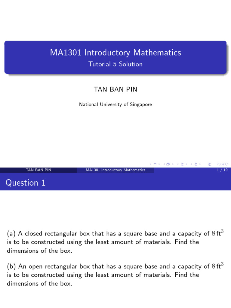 MA1301 Tutorial 5 Solution | PDF | Geometric Objects | Mathematical Concepts