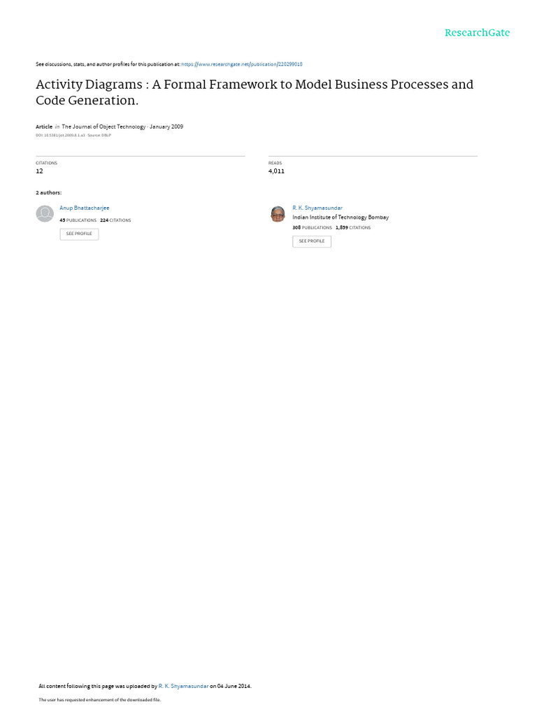 Activity Diagrams A Formal Framework To Model Busi | PDF | Computer ...
