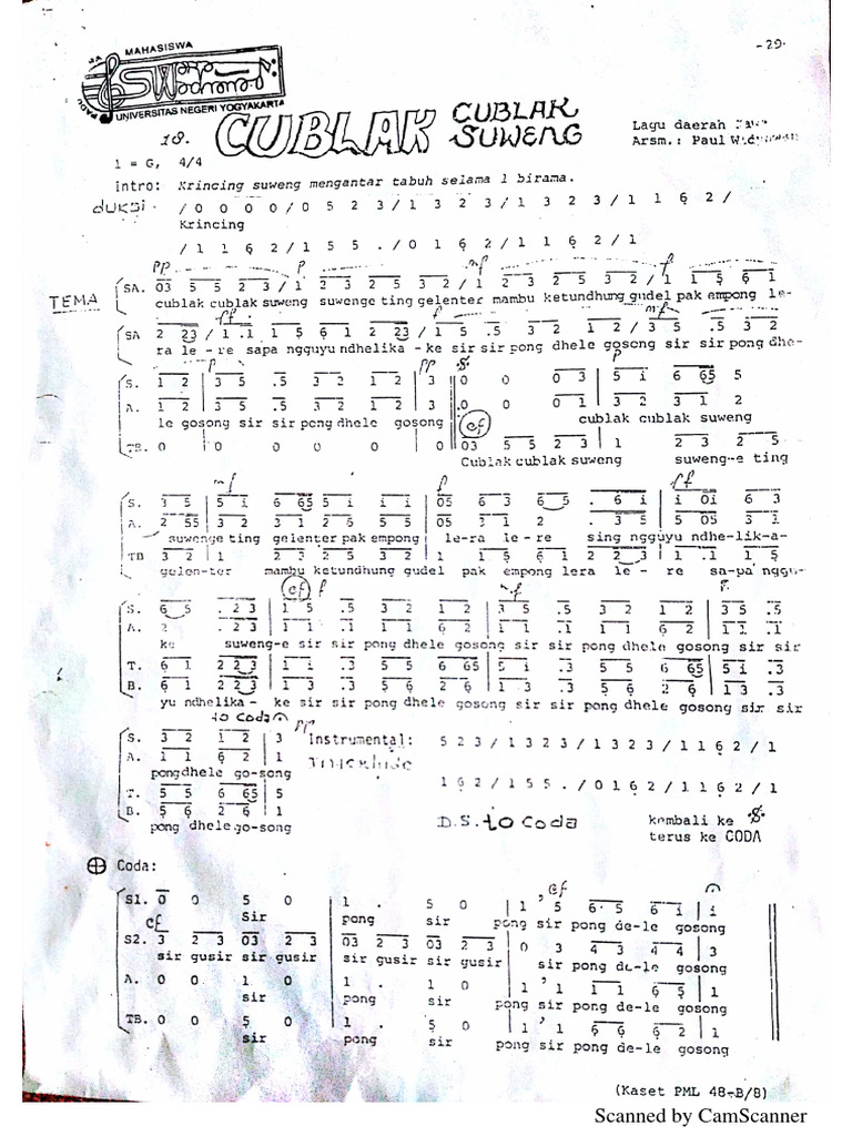 Cublak-Cublak Suweng Partitur | PDF