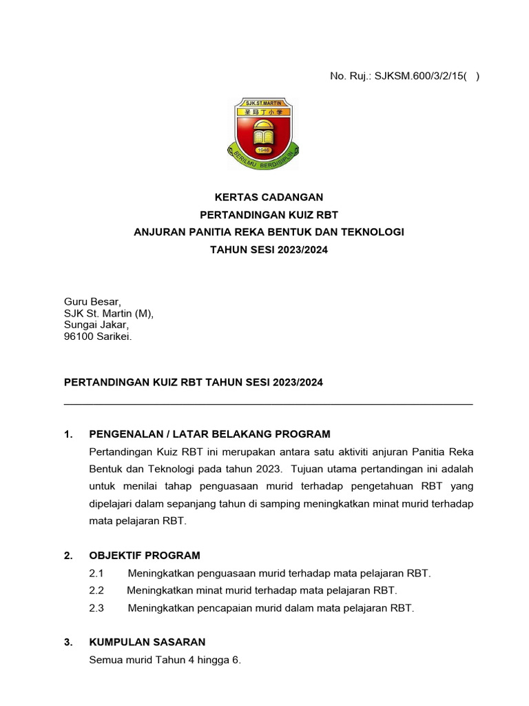 Kertas Cadangan Panitia RBT (Kuiz RBT) | PDF