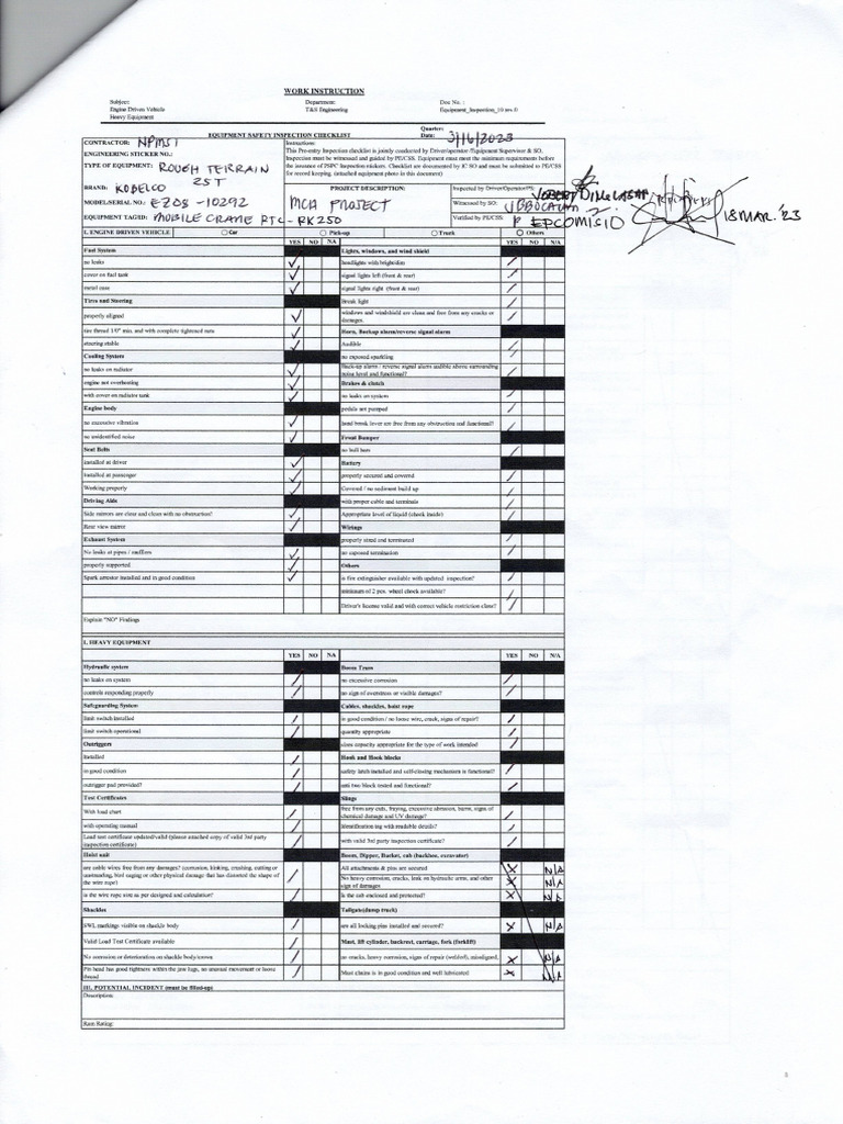 Crane Inspection Checklist | PDF