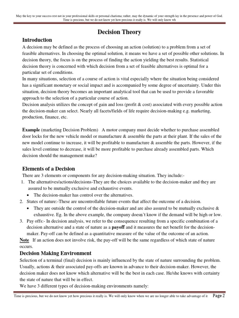 Topic 6 Decision Theory | PDF | Decision Making | Decision Theory