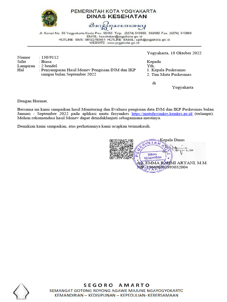 2022 Surat Feedback Inm Ikp Pusk Okt 2022 Dan Lampiran | PDF