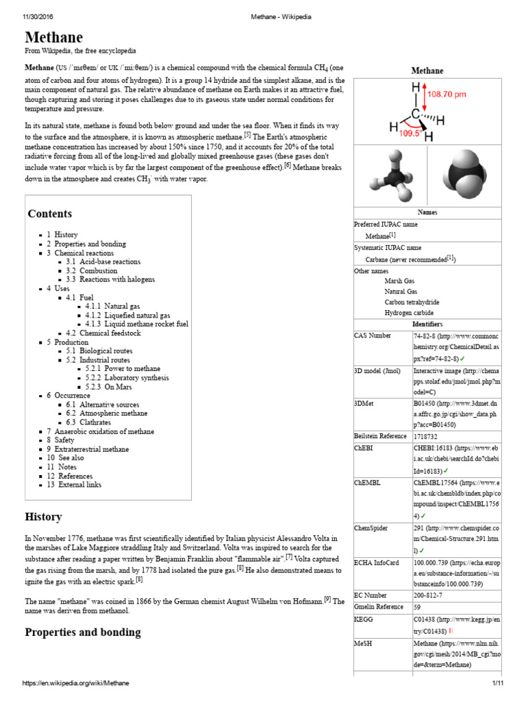 Methane - Wikipedia | PDF | Methane | Natural Gas
