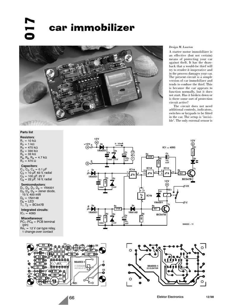 Car Immobilizer: Parts List Resistors | PDF | Amplifier | Operational ...