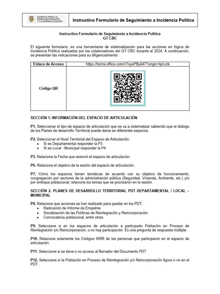 Instructivo Formulario Seguimiento Incidencia Politica | PDF