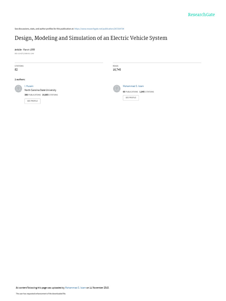 Design Modeling and Simulation of An Electric Vehi | PDF | Electric Vehicle | Engines