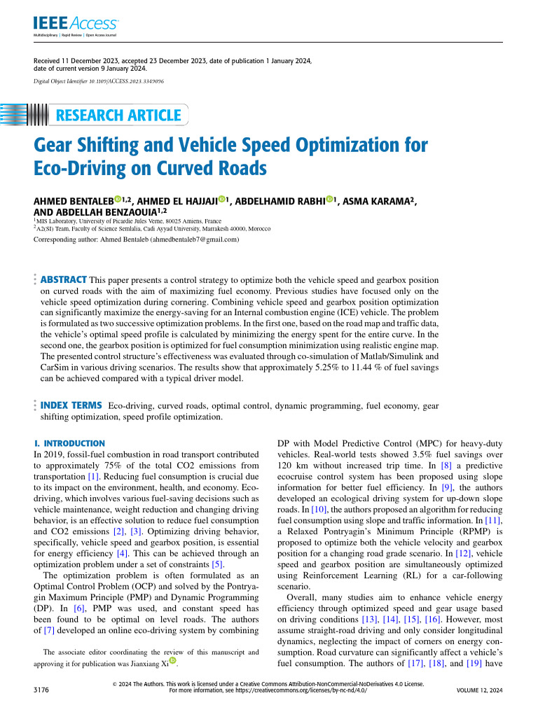 Gear Shifting and Vehicle Speed Optimization For Eco-Driving On Curved ... Gear Shifting and Vehicle Speed Optimization For Eco-Driving On Curved ...