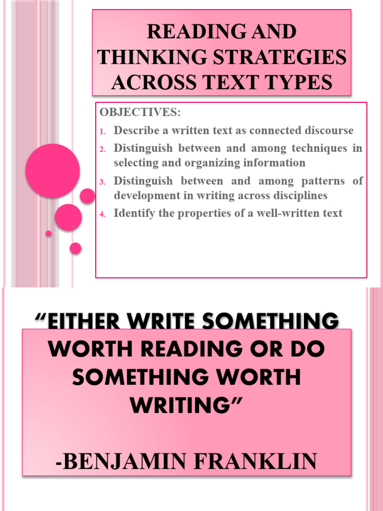 Reading and Thinking Strategies Overview | PDF | Discourse | Semiotics