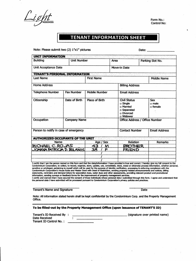 Light Residence Filled Up Form | PDF