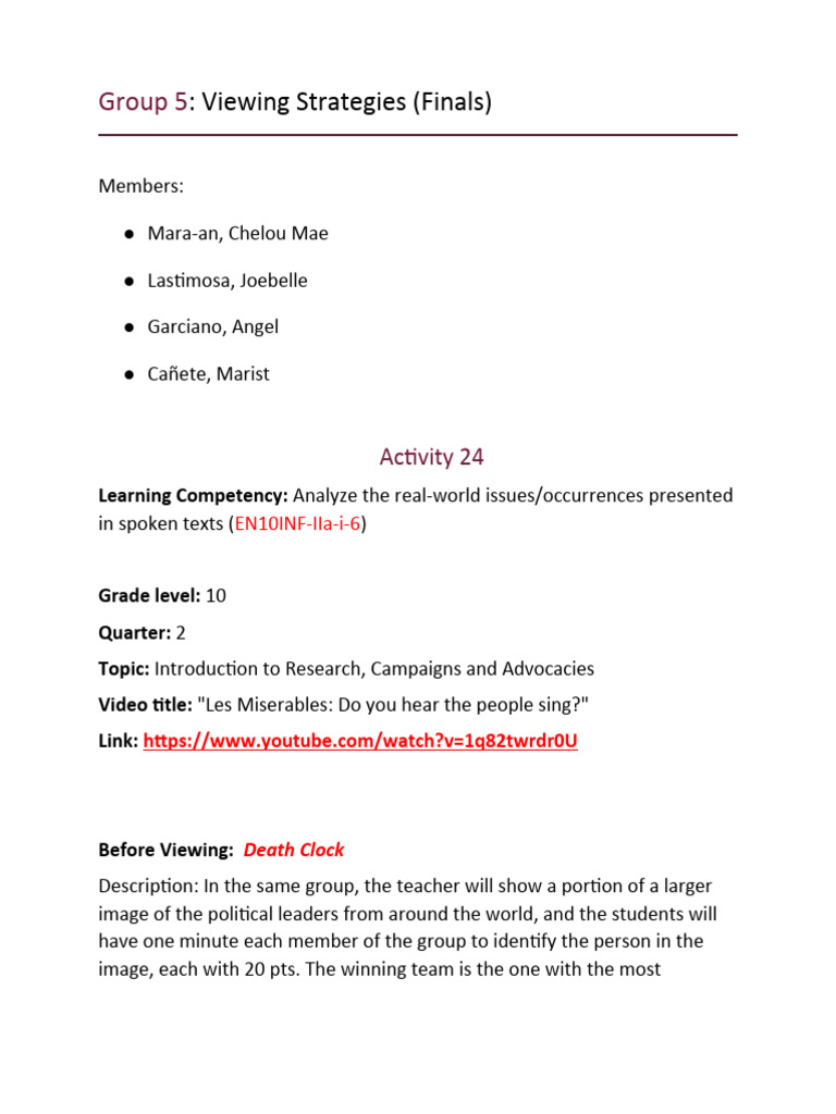 Elt 7 Viewing Activities | PDF