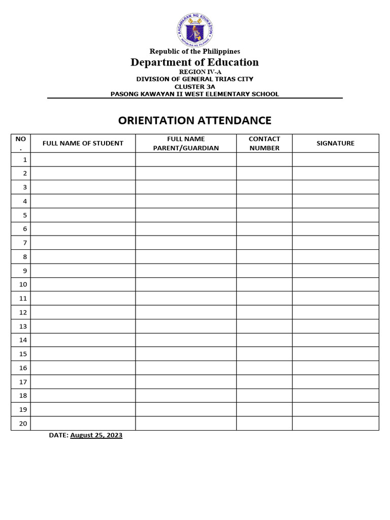 Orientation Attendance - 2023 2024 | PDF