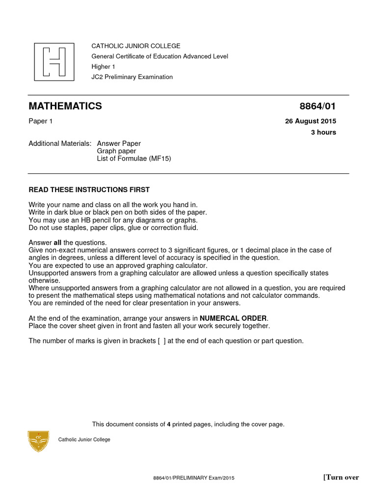 CJC H1 Math QP | PDF | Statistical Analysis | Teaching Mathematics