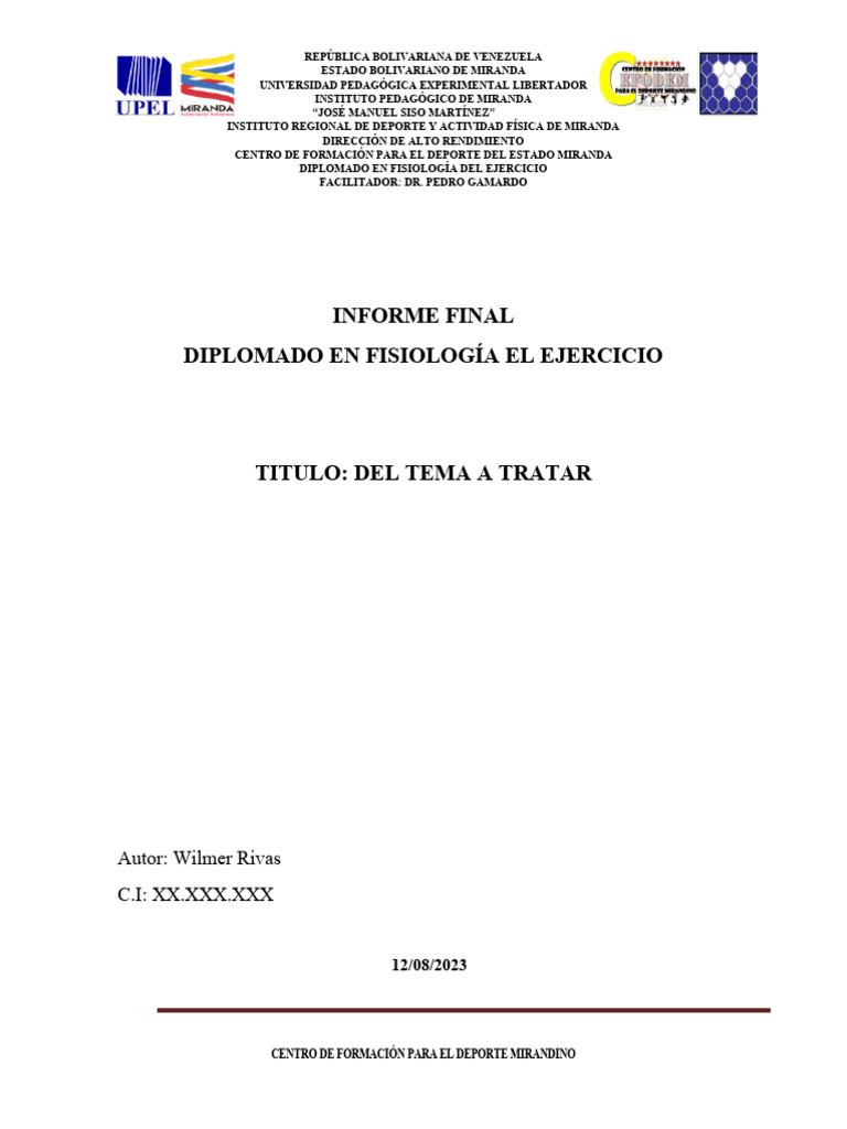 Informe Final: Diplomado en Fisiología del Ejercicio | PDF