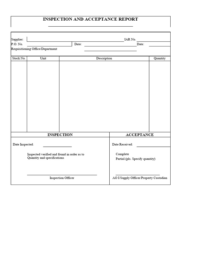 Inspection and Acceptance Report Template | PDF | Finance & Money ...
