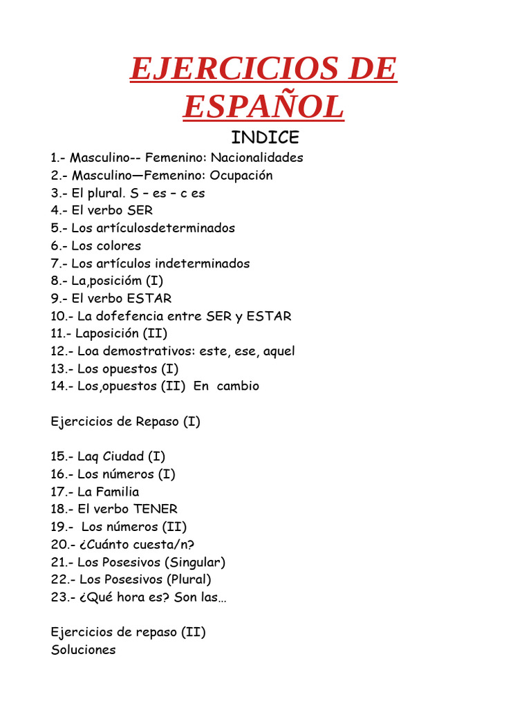 Ejercicios de Español - Resueltos | PDF