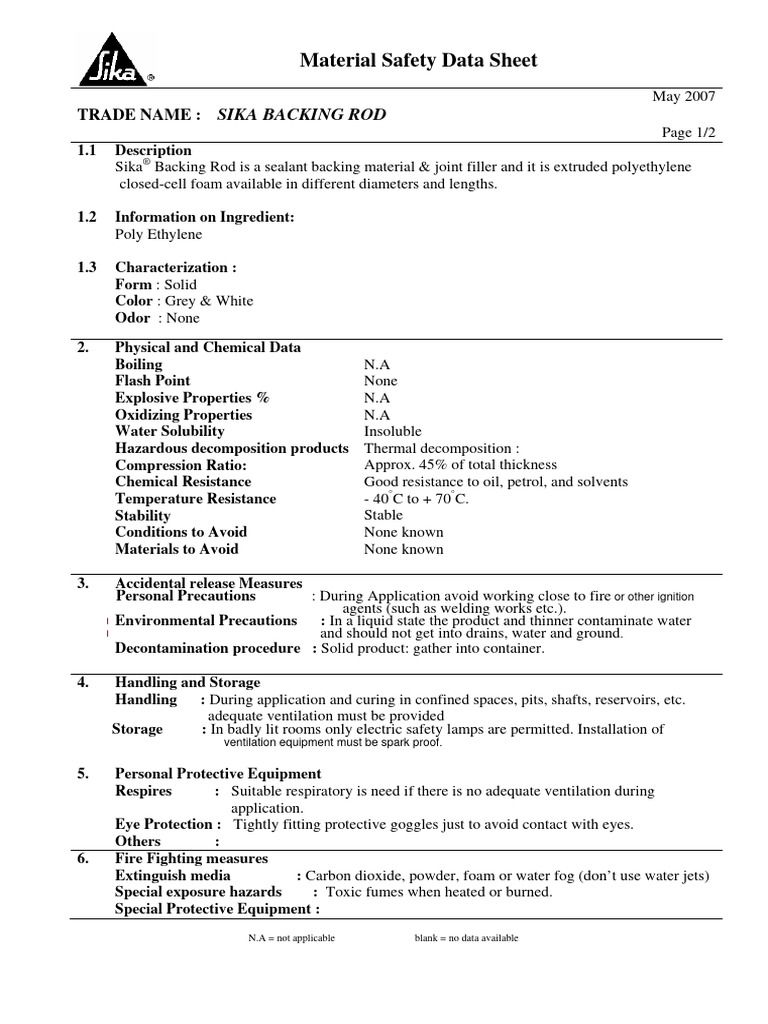 Sika Backing Rod | PDF | Water | Polyethylene