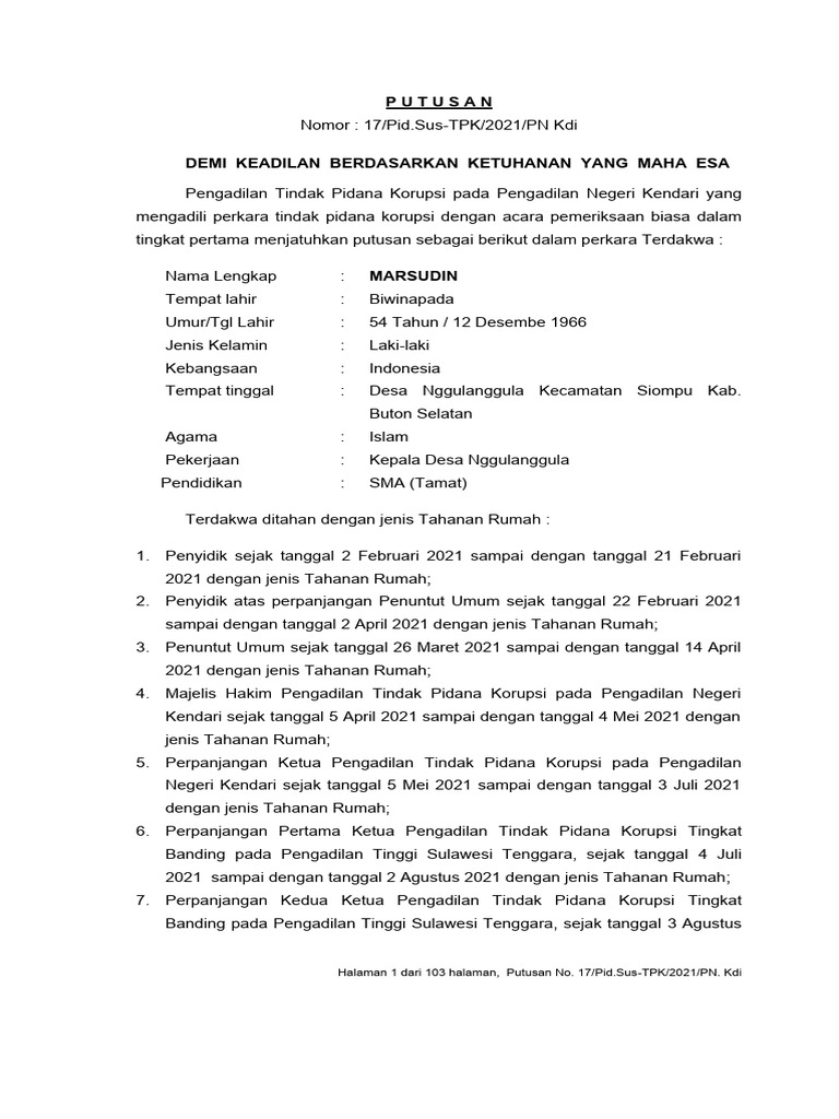 PN Kdi 2021 Pid - sus-TPK 17 Putusan Akhir | PDF | Ilmu Sosial