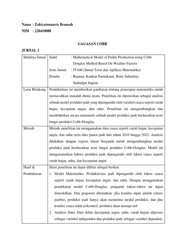 Model Cobb-Douglas dalam Produksi Padi | PDF