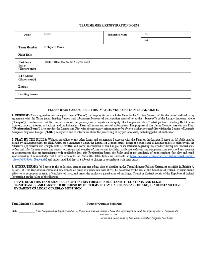 Riot Team Member Registration Form - Hitpoint Masters (CZ&SK) | PDF ...