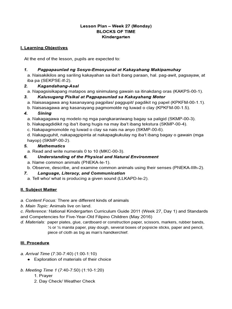 Kindergarten Lesson Plan: Animals | PDF | Science & Mathematics