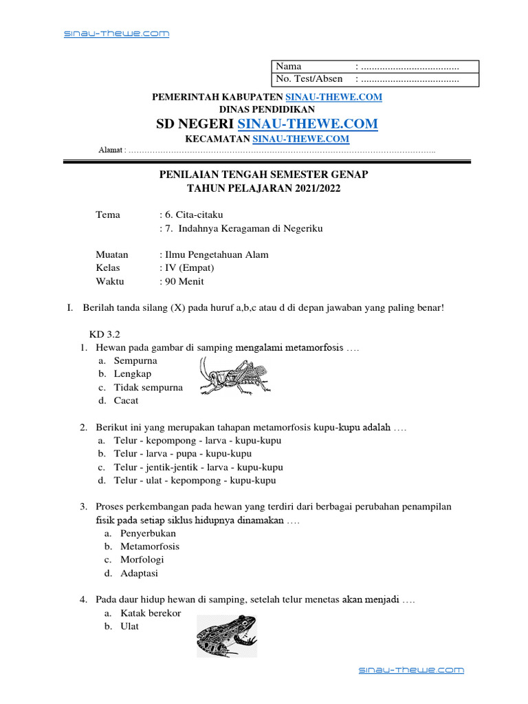 Soal PTS Kelas 4 Semester 2 IPA Tahun 2022 | PDF