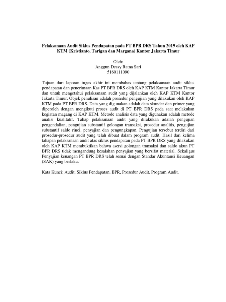 Audit Siklus Pendapatan PT BPR DRS 2019 | PDF