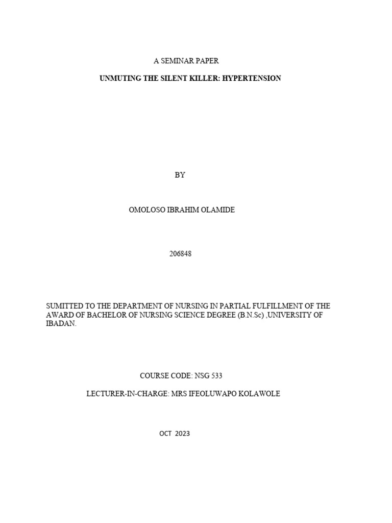 A Seminar Paper | PDF | Hypertension | Cardiovascular Diseases