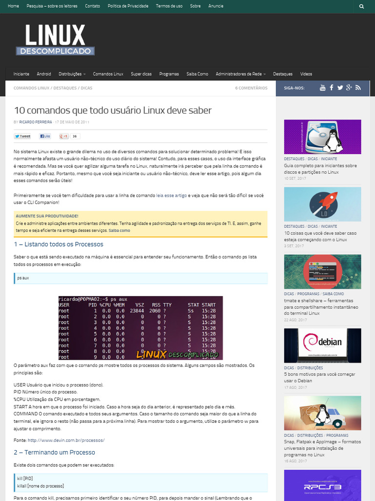 10 Comandos Que Todo Usuário Linux | PDF | Linux | Interface de linha ...