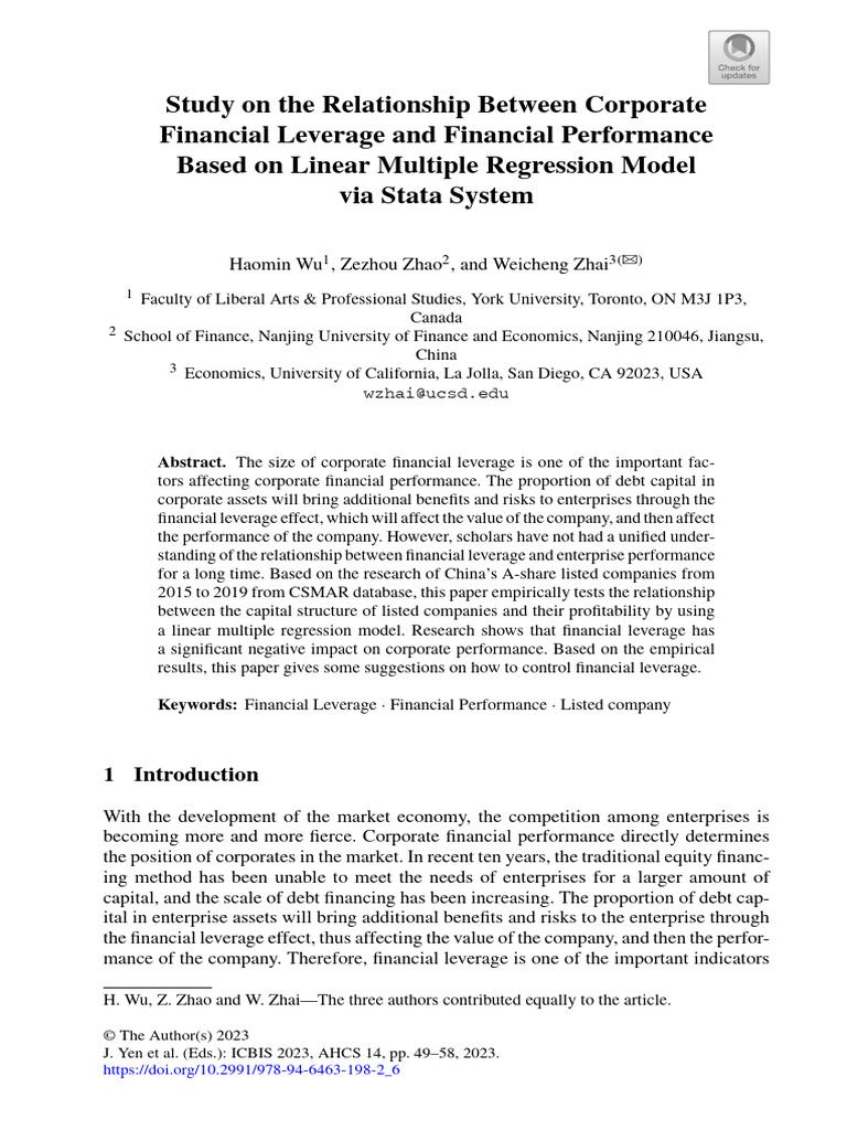 Study On The Relationship Between Corporate Financial Leverage and ...