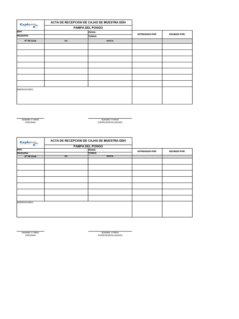 Formato Recepcion de Cajas - 2 Partes | PDF