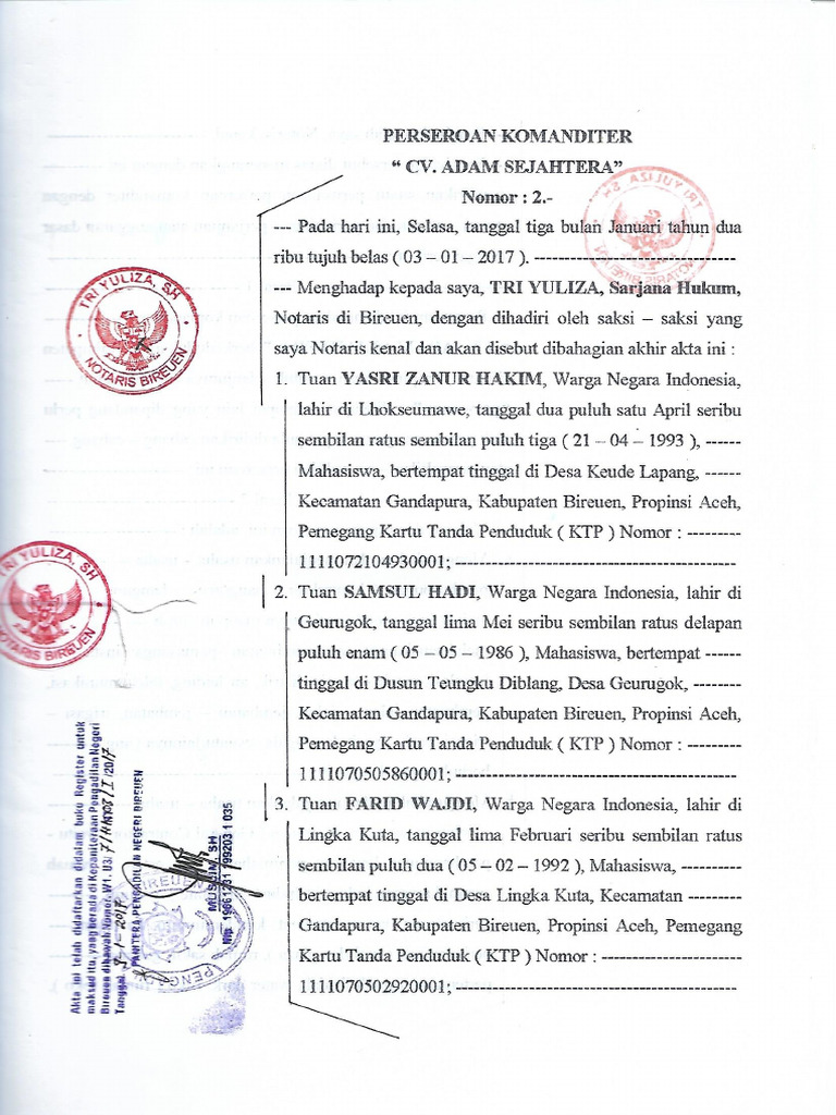 Akta I CV. Adam | PDF