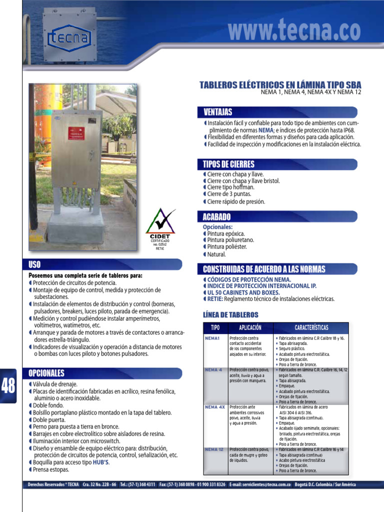 Ficha Tecnica Tableros Tecna | PDF