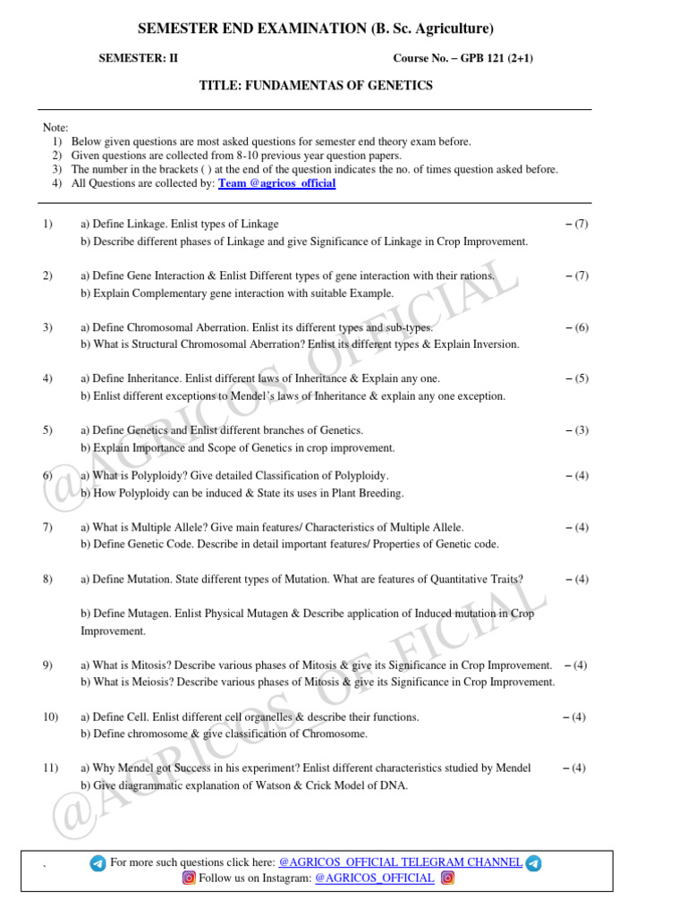 GPB 121 Most Probable Que Paper | PDF | Genetics | Genetic Linkage