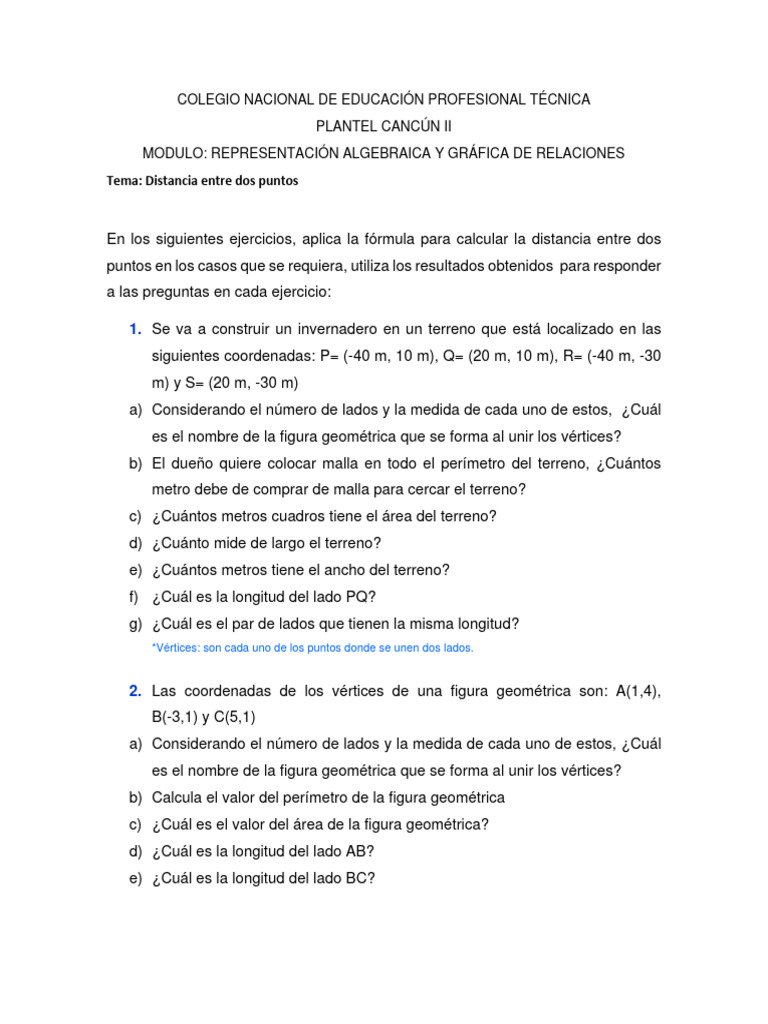 Ejercicios de Distancia Entre Dos Puntos | Descargar gratis PDF ...