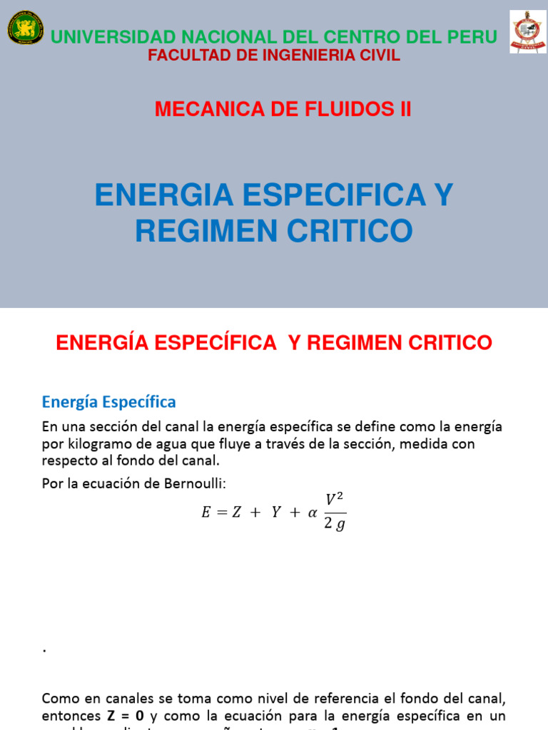 Energía Específica y Régimen Crítico en Canales | PDF