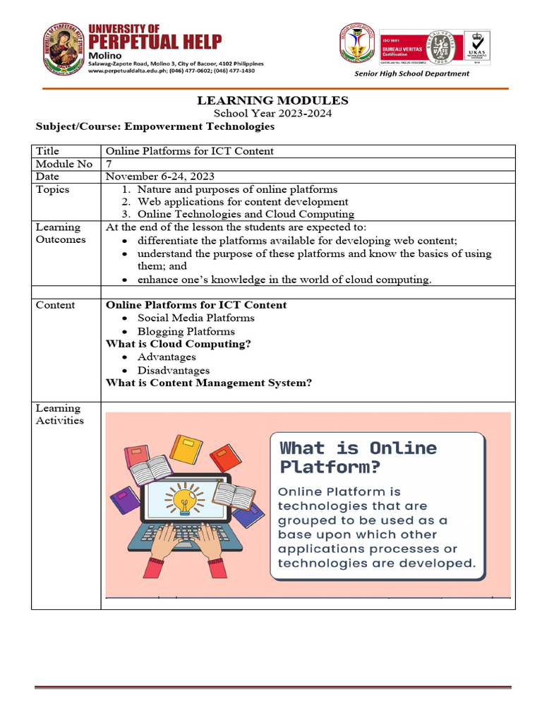 Online Platforms for ICT Content Module | PDF | Internet | Educational ...