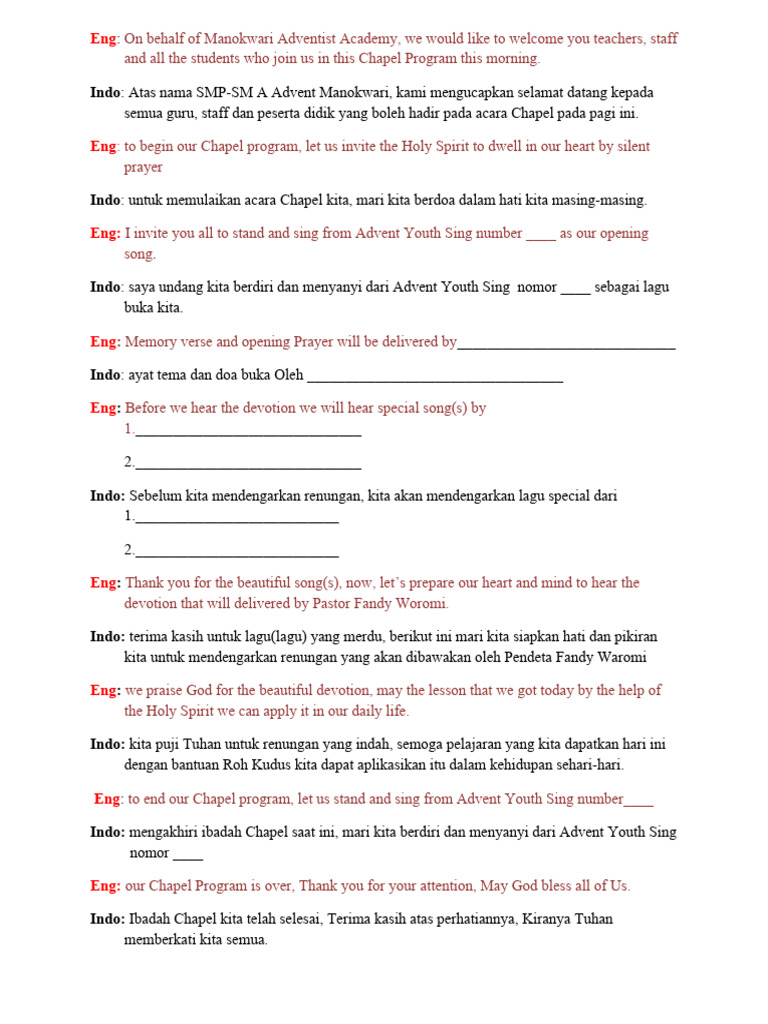 Chapel Program | PDF