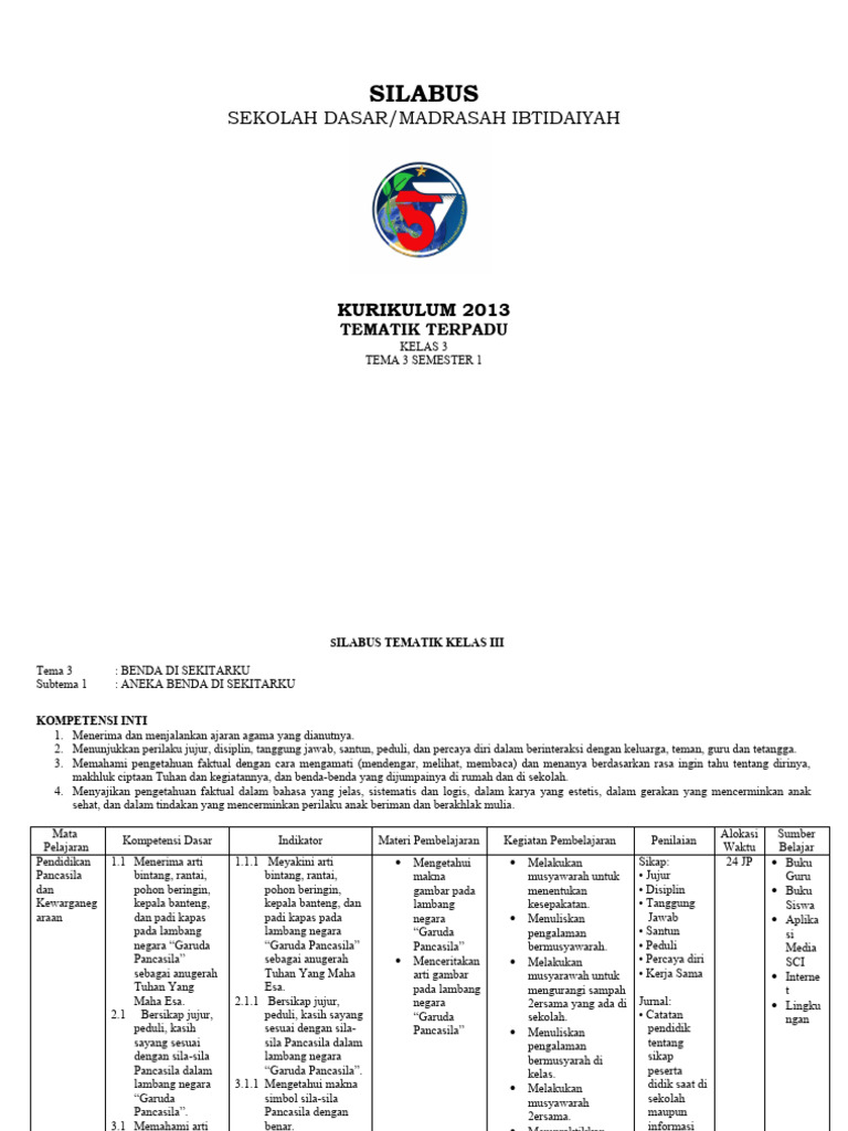 Silabus Kelas 3 Tema 3 | PDF
